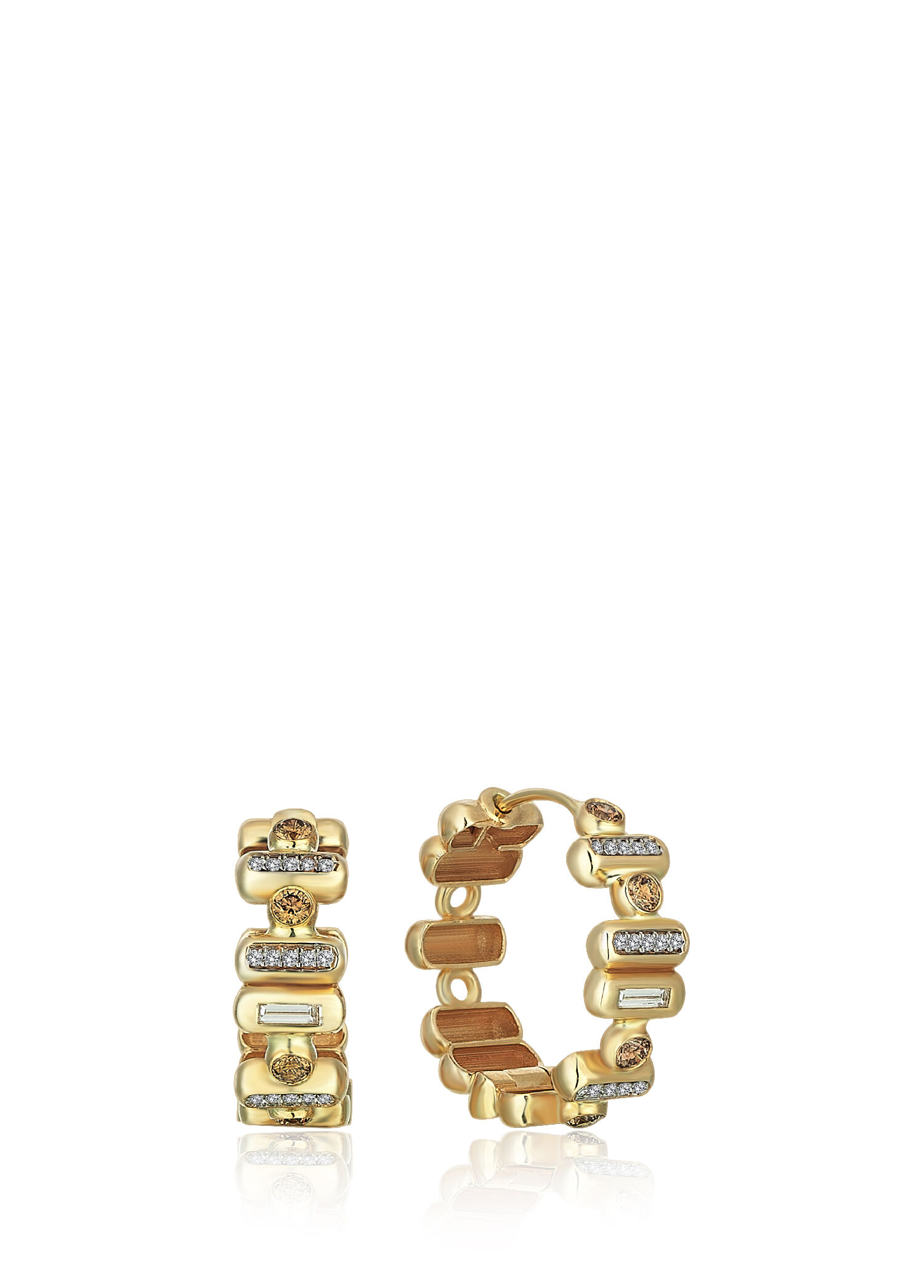 Sim&Roz - Beams Baguette Diamond Women's Gold Hoop Earrings