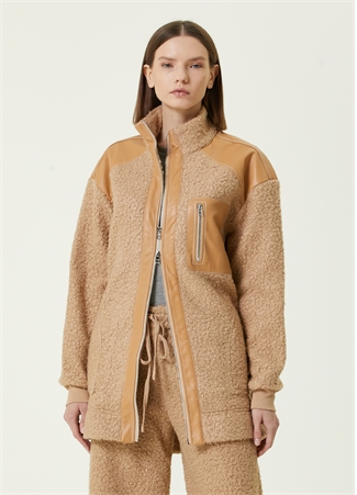 Staud Kadın Bej Dik Yaka Garnili Sherpa Sweatshirt S EU