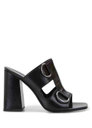 Academia Kadın Siyah Halka Detaylı Deri Terlik 35