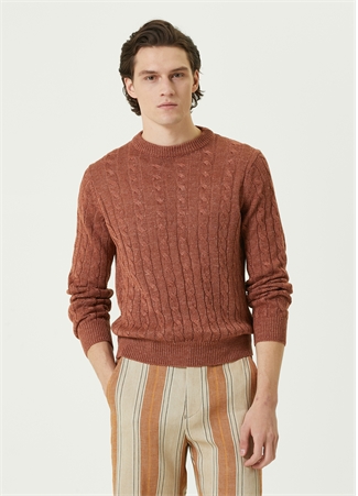 Luciano Barbera Erkek Kırmızı Saç Örgü Dokulu Keten Kazak 54 It