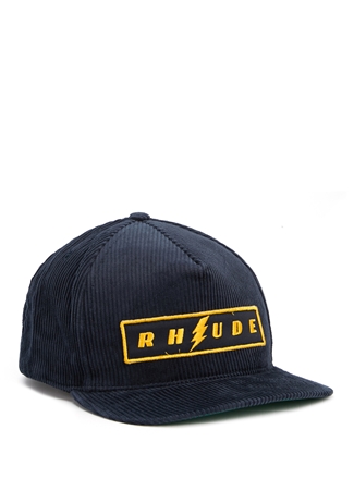 Rhude Erkek Lacivert Logolu Kadife Şapka EU Rhude Erkek Lacivert Logolu Kadife Şapka EU