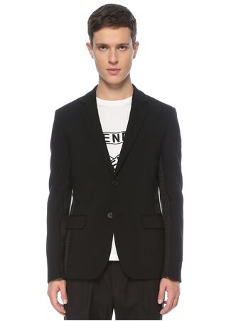 Fendi Erkek Slim Fit Siyah Logo Bantlı Yün Blazer 50 IT