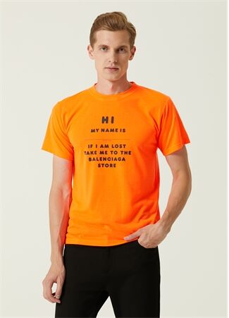 Balenciaga Erkek Turuncu Baskılı T-shirt S EU