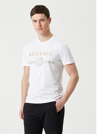 Versace Erkek Beyaz Logo Baskılı Basic T-shirt S EU Versace Erkek Beyaz Logo Baskılı Basic T-shirt S EU