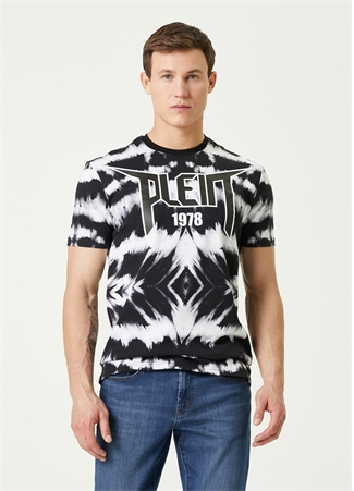 Philipp Plein Erkek Siyah Beyaz Batik Desenli Logo Detaylı T-shirt L EU Philipp Plein Erkek Siyah Beyaz Batik Desenli Logo Detaylı T-shirt L EU