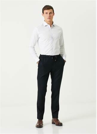 Palzileri Lab Erkek Lacivert Beli Kordonlu Dokulu Yün Pantolon 46 IT