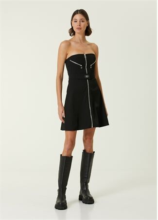 Bottega Veneta Kadın Siyah Straplez Fermuarlı Mini Elbise 42 IT