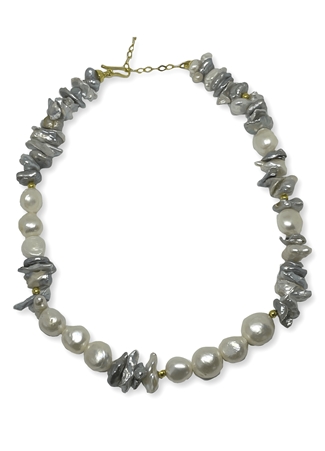 Linya Jewellery Kadın Barok Gri İncili Gümüş Rengi Kolye Altın EU