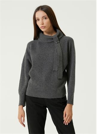 Brunello Cucinelli Kadın Gri Balıkçı Yaka Kaşmir Kazak S EU