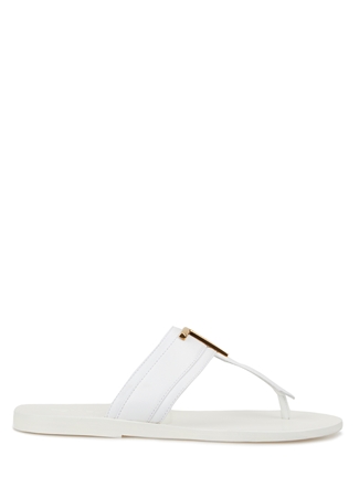 Tom Ford Kadın Beyaz Logolu Deri Terlik 36 EU Tom Ford Kadın Beyaz Logolu Deri Terlik 36 EU