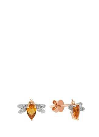 Bee Goddess Kadın Altın Rengi Tek Küpe Pembe EU