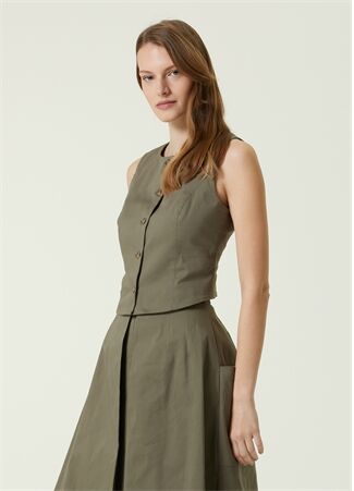 Faraway Kadın Haki Düğmeli Yelek 34 EU