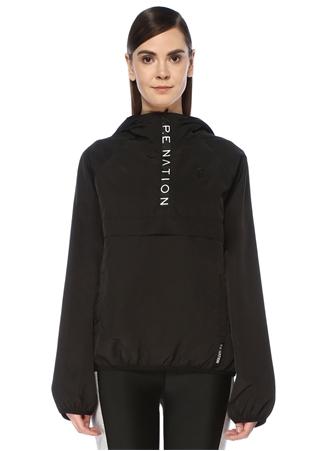 Pe Nation Kadın Fire Siyah Kapüşonlu Kontrast Baskılı Yağmurluk S Eu