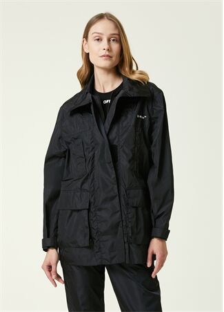 Off-White Kadın Siyah Dik Yaka Baskılı Ceket 42 IT