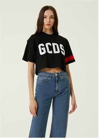 Gcds Kadın Siyah Logolu Crop T-shirt XS EU