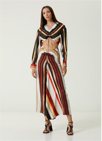 Christopher Esber Kadın Colorblocked Çizgili Büzgülü Midi İpek Elbise 8 US
