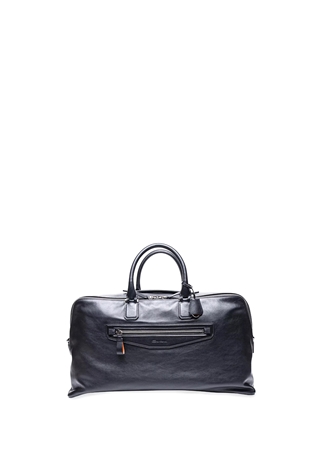 Santoni Erkek Siyah Logolu Deri Seyahat Çantası EU Santoni Erkek Siyah Logolu Deri Seyahat Çantası EU
