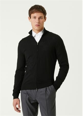 Isaia Erkek Siyah Balıkçı Yaka Yün Triko Hırka M EU