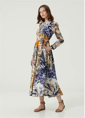 Zimmermann Kadın Aliane Patchwork Çiçekli Midi Keten Elbise Mavi 0 US Zimmermann Kadın Aliane Patchwork Çiçekli Midi Keten Elbise Mavi 0 US