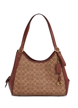 Coach Kadın Kahverengi Logo Desenli Deri Omuz Çantası Turuncu EU