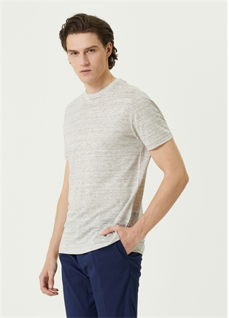 Luciano Barbera Erkek Bej Nopeli Keten T-shirt L Eu