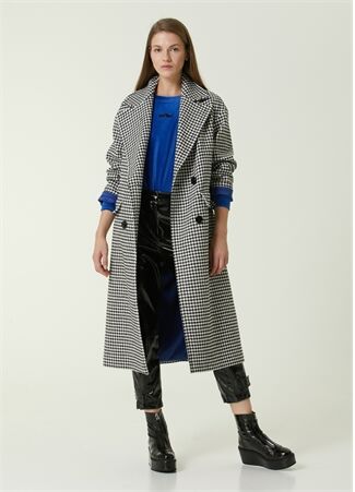 Beymen Club Kadın Siyah Kazayağı Desenli Kruvaze Palto 36