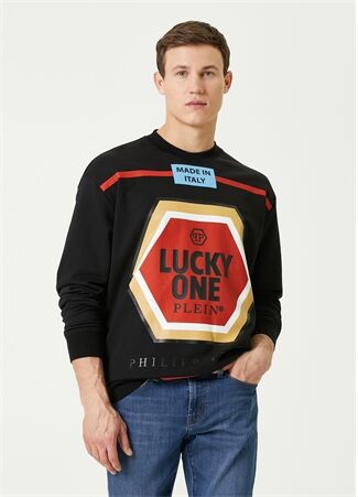 Philipp Plein Erkek Siyah Slogan Baskılı Logolu Sweatshirt L EU