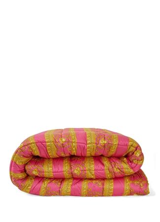 Versace Pembe Medusa Desenli Yatak Örtüsü Beyaz