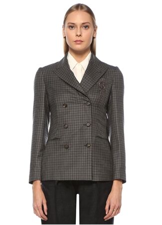 Brunello Cucinelli Kadın Kahverengi Kareli Yün Ceket 38 IT