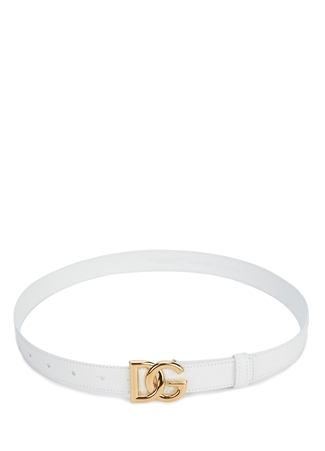 Dolce&Gabbana Kadın Beyaz Gold Logolu Deri Kemer 80 EU Dolce&Gabbana Kadın Beyaz Gold Logolu Deri Kemer 80 EU