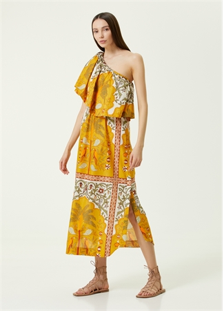 Johanna Ortiz Kadın Sarı Tek Omuzlu Desenli Midi Kokteyl Elbise 4 US Johanna Ortiz Kadın Sarı Tek Omuzlu Desenli Midi Kokteyl Elbise 4 US