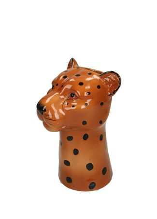 Room Diaries Kahverengi Leopar Formlu Seramik Vazo Siyah
