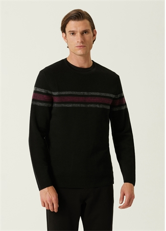 Network Erkek Slim Fit Siyah Şerit Detaylı Yün Kazak S EU Network Erkek Slim Fit Siyah Şerit Detaylı Yün Kazak S EU