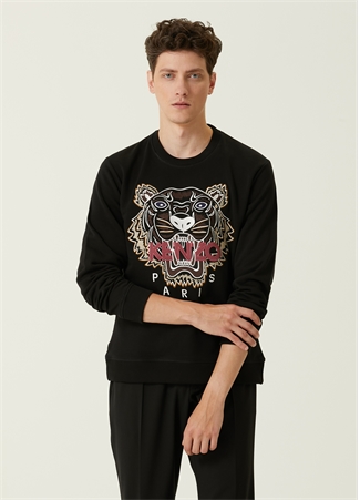 Kenzo Erkek Siyah Kaplan Detaylı Logolu Sweatshirt XS EU Kenzo Erkek Siyah Kaplan Detaylı Logolu Sweatshirt XS EU