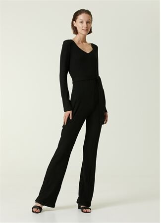 Musier Kadın Siyah V Yaka Beli Kuşaklı Tulum 34 IT Musier Kadın Siyah V Yaka Beli Kuşaklı Tulum 34 IT