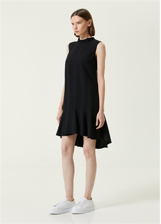 Red Valentino Kadın Siyah Dik Yaka Asimetrik Mini Elbise 40 IT