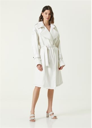 Cekette Kadın Beyaz Dikiş Detaylı Pardösü S EU