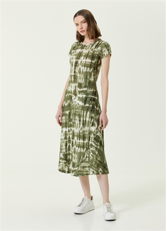 Polo Ralph Lauren Kadın Yeşil Batik Desenli Midi Keten Elbise S EU