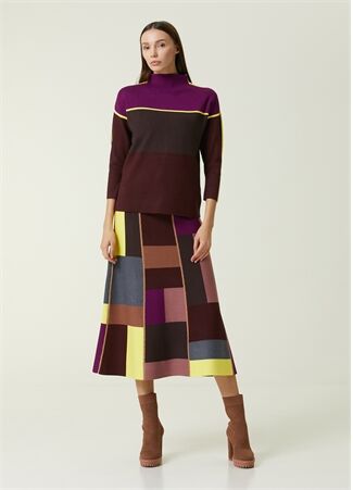 Victoria by Beckham Kadın Colorblock Midi Çan Etek XS EU