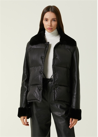 Yves Salomon Kadın Siyah Shearling Detaylı Deri Garnili Puff Mont 42 FR Yves Salomon Kadın Siyah Shearling Detaylı Deri Garnili Puff Mont 42 FR