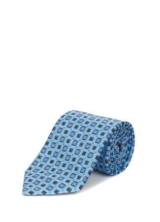 Zegna Erkek Mavi Mikro Desenli İpek Kravat EU