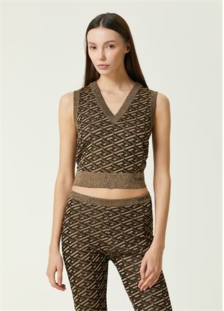 Versace Kadın La Greca Siyah Gold V Yaka Süveter 38 IT