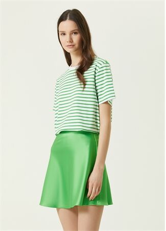 Network Kadın Yeşil Beyaz Çizgili T-shirt XS EU