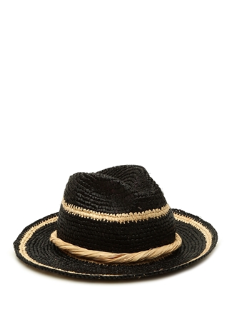 Catarzi Kadın Siyah Bej Hasır Dokulu Şapka 57 EU