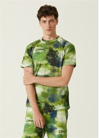 Off-White Erkek Yeşil Logolu Baskılı T-shirt Beyaz L EU