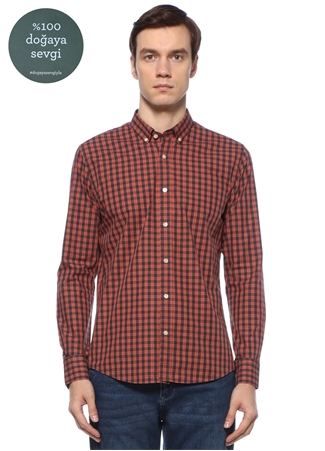 Beymen Club Erkek Kiremit Polo Yaka Ekoseli Organik Pamuk Gömlek Kırmızı S