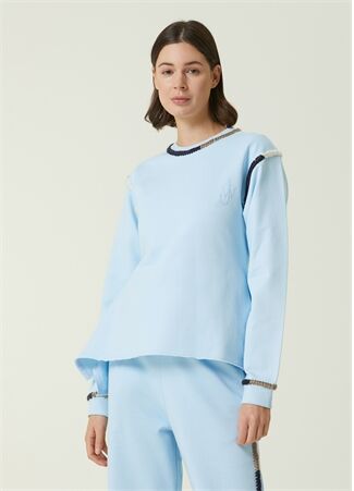 Jw Anderson Kadın Mavi Bisiklet Yaka Nakışlı Sweatshirt S EU