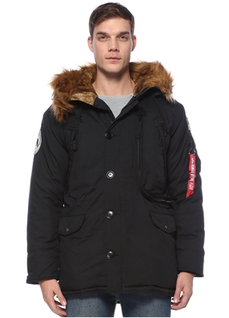 Alpha Industries Erkek Alpine Siyah Kapüşonlu Logolu Parka XS EU Alpha Industries Erkek Alpine Siyah Kapüşonlu Logolu Parka XS EU