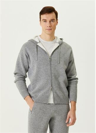 Emporio Armani Erkek Gri Kapüşonlu Yün Triko Hırka L EU