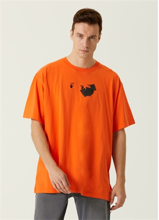Off-White Erkek Turuncu Bisiklet Yaka Baskılı T-shirt XL EU Off-White Erkek Turuncu Bisiklet Yaka Baskılı T-shirt XL EU